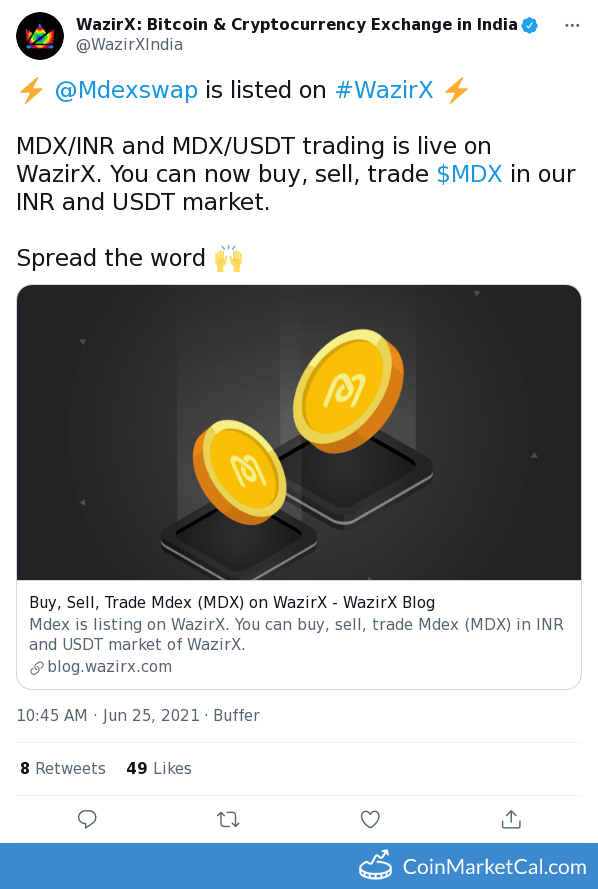 Mdex (HECO) (MDX) - WazirX 목록