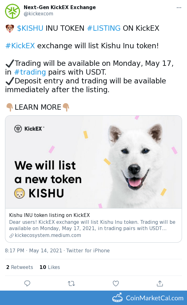 Kishu Inu (KISHU) - Kickex Listing