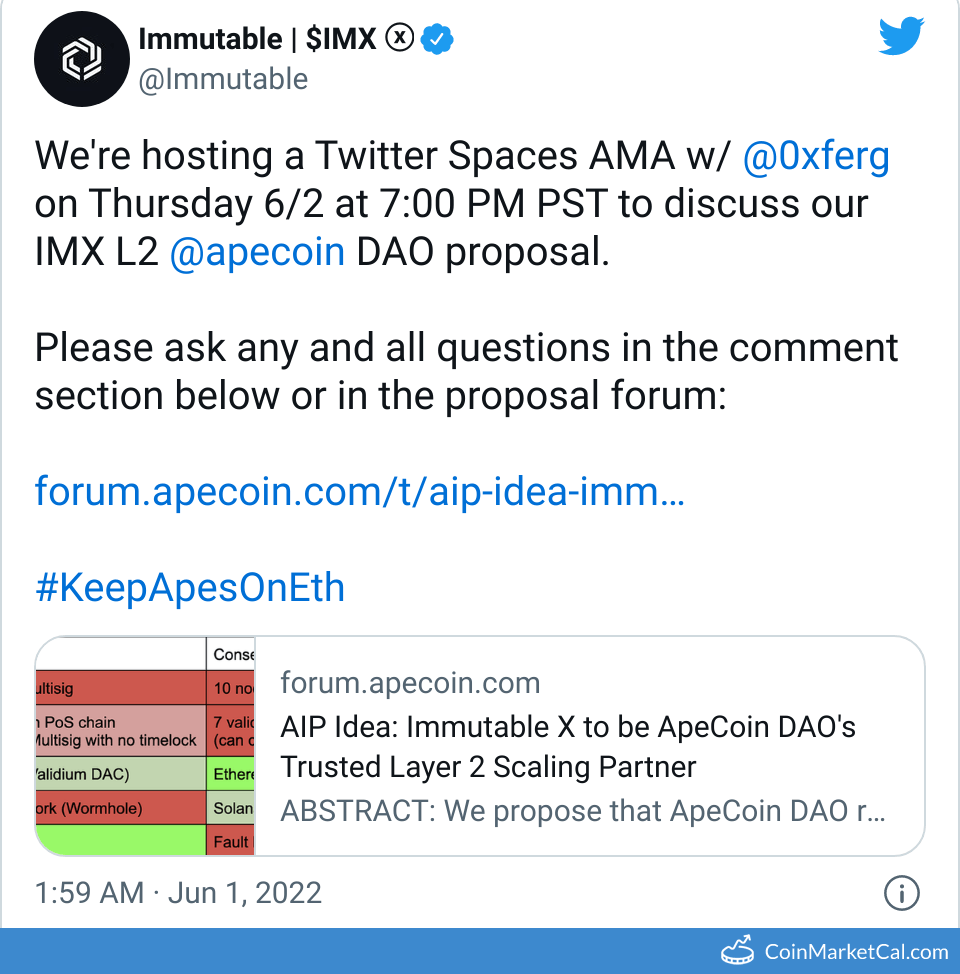 IMX AMA on APE Proposal