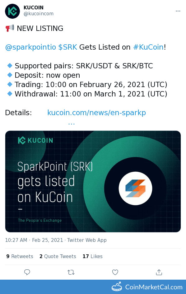 SparkPoint (SRK) - KuCoin Listing