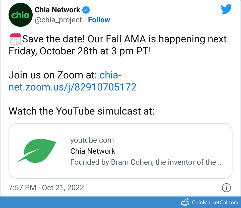 Chia (XCH) - 유튜브 라이브 AMA