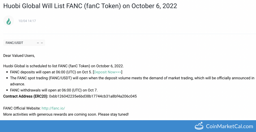 fanC (FANC) - Huobi Global Listing
