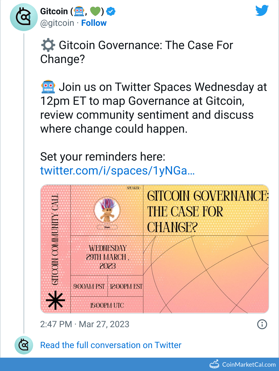 Gitcoin (GTC) - Governance Twitter Spaces
