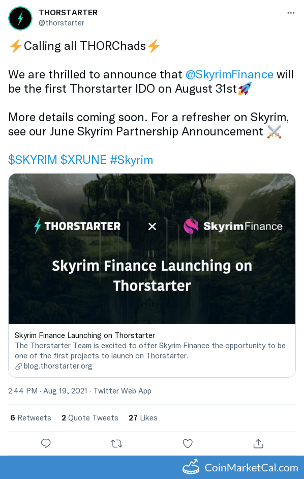 Thorstarter (XRUNE) - Skyrim Finance IDO