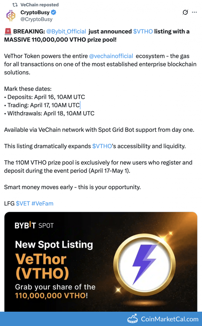 VeThor (VTHO) - Bybit Listing