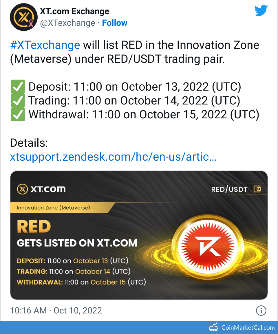 RED TOKEN (RED) - XT.COM Listing
