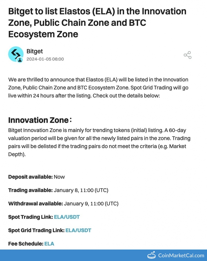 Elastos (ELA) - Bitget Listing