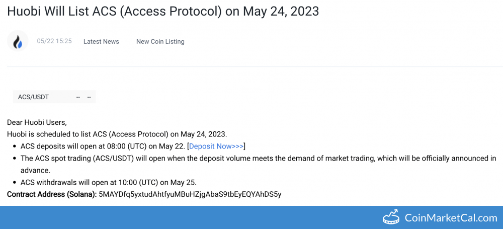 Access Protocol (ACS) - Huobi Listing