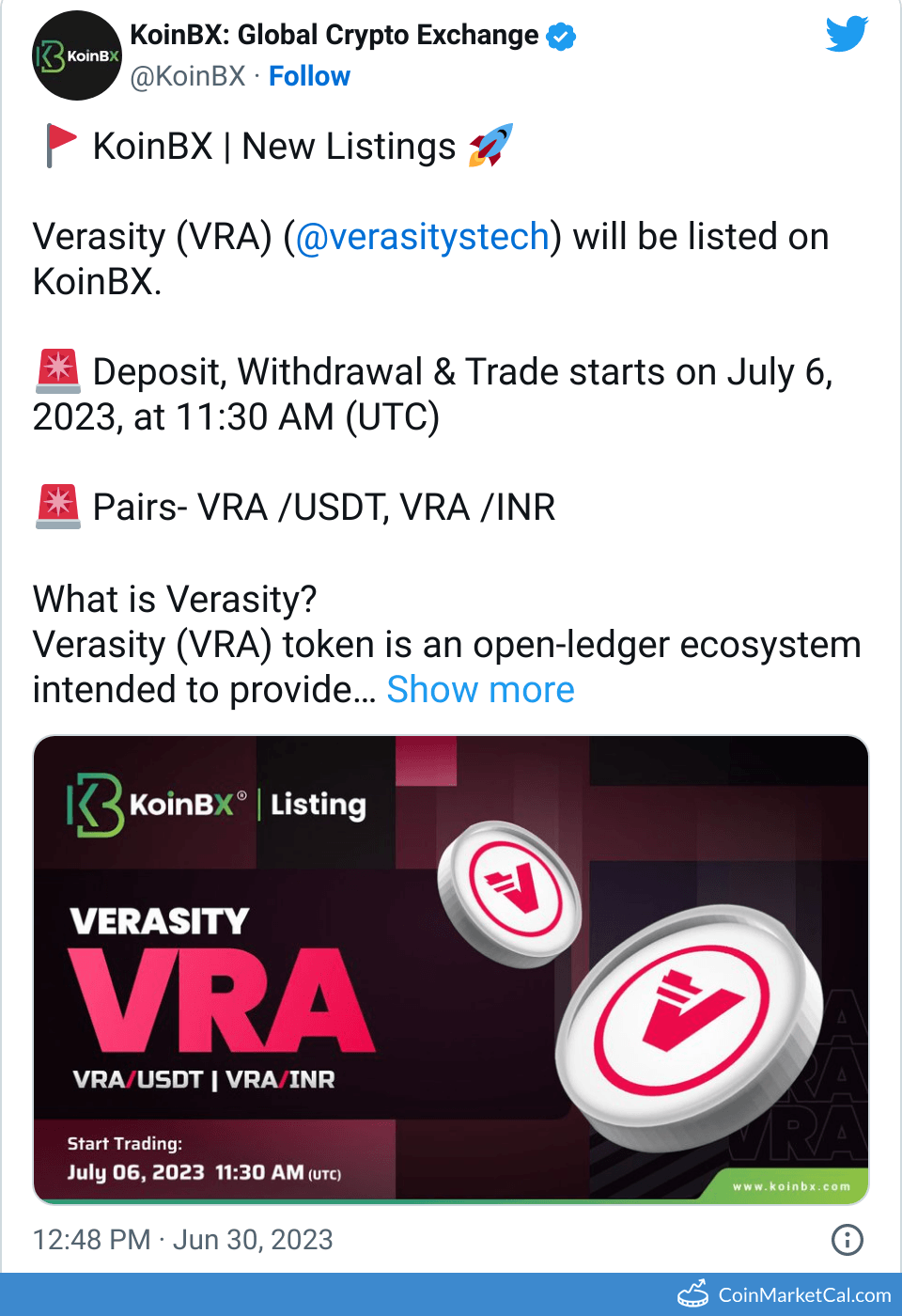 Verasity (VRA) - KoinBX Listing
