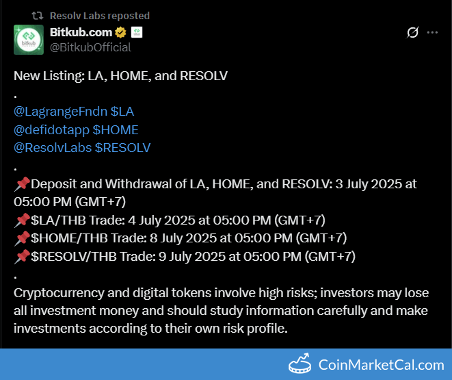 LA, HOME, and RESOLV Listing on Bitkub Exchange